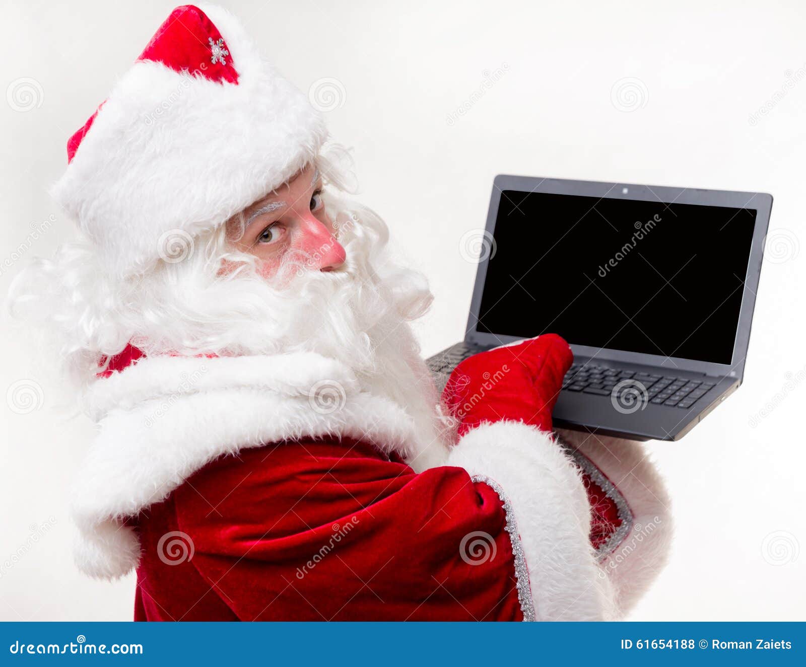 Santa Claus with laptop stock photo. Image of human, holiday - 61654188