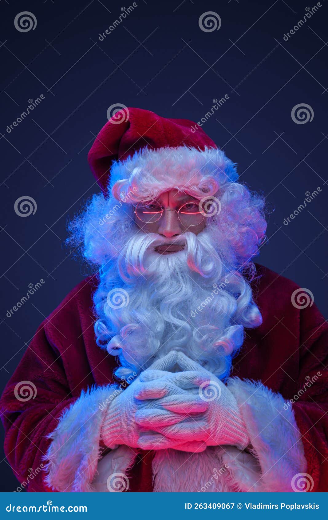 Santa Claus with Long Beard and Glasses Staring at Camera Stock Image ...