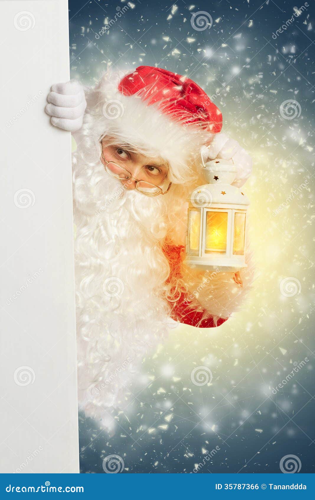 Santa Claus Looking from Behind White Blank Banner Stock Photo - Image ...