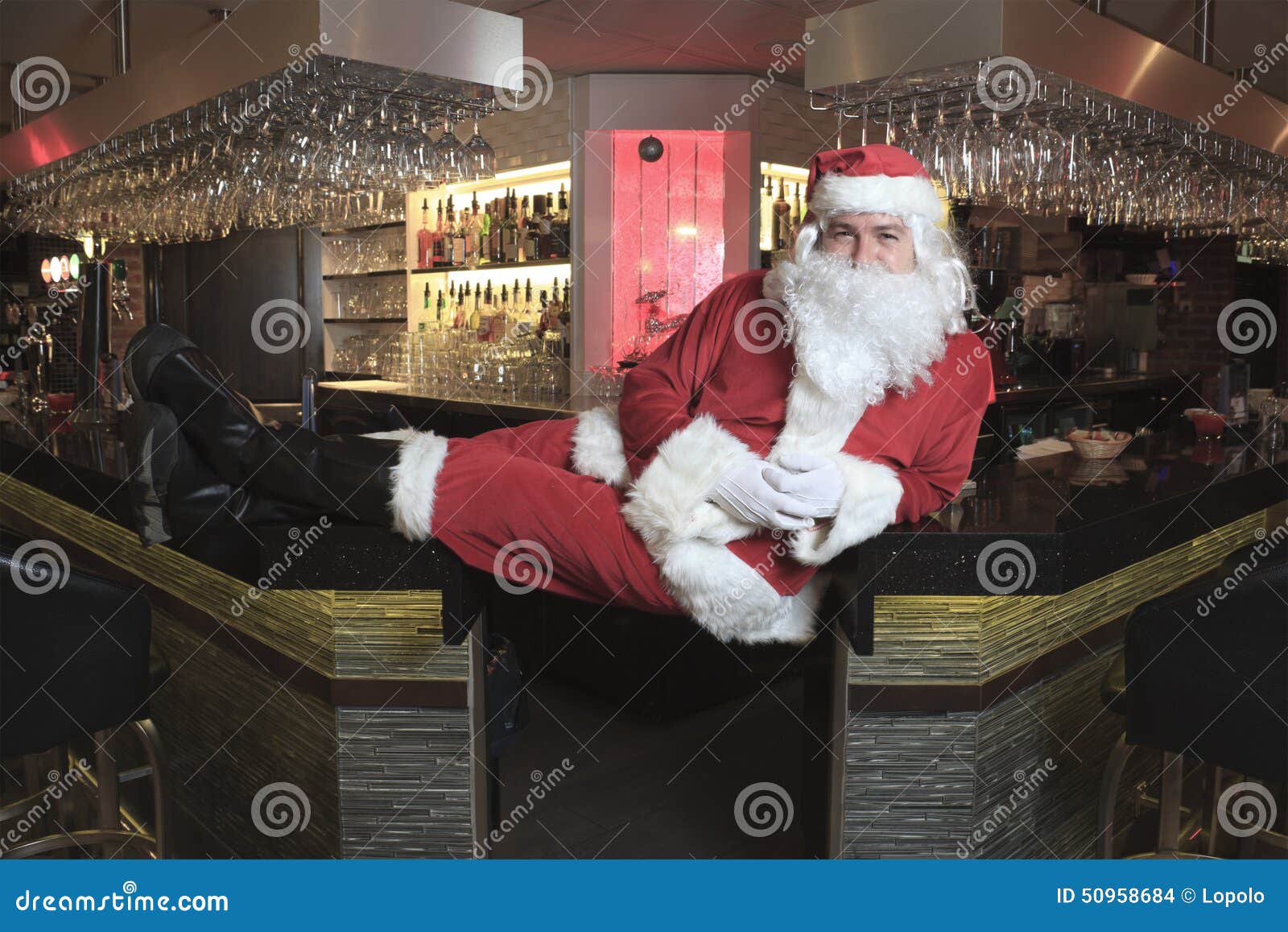 Santa Claus Looking at Camera in the Bar Stock Photo - Image of claus ...