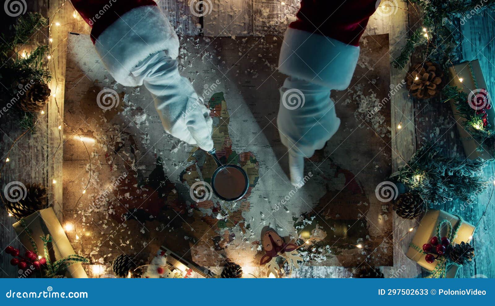 Santa Claus Looking for a Road on the Map Stock Video - Video of ...