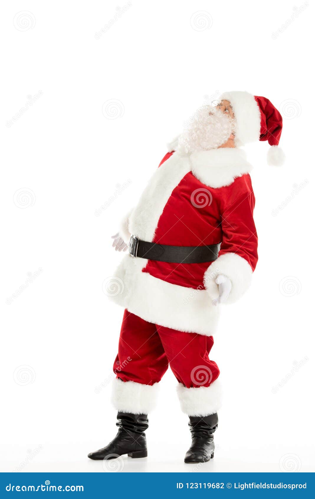 Santa Claus looking up stock photo. Image of nicholas - 123119682