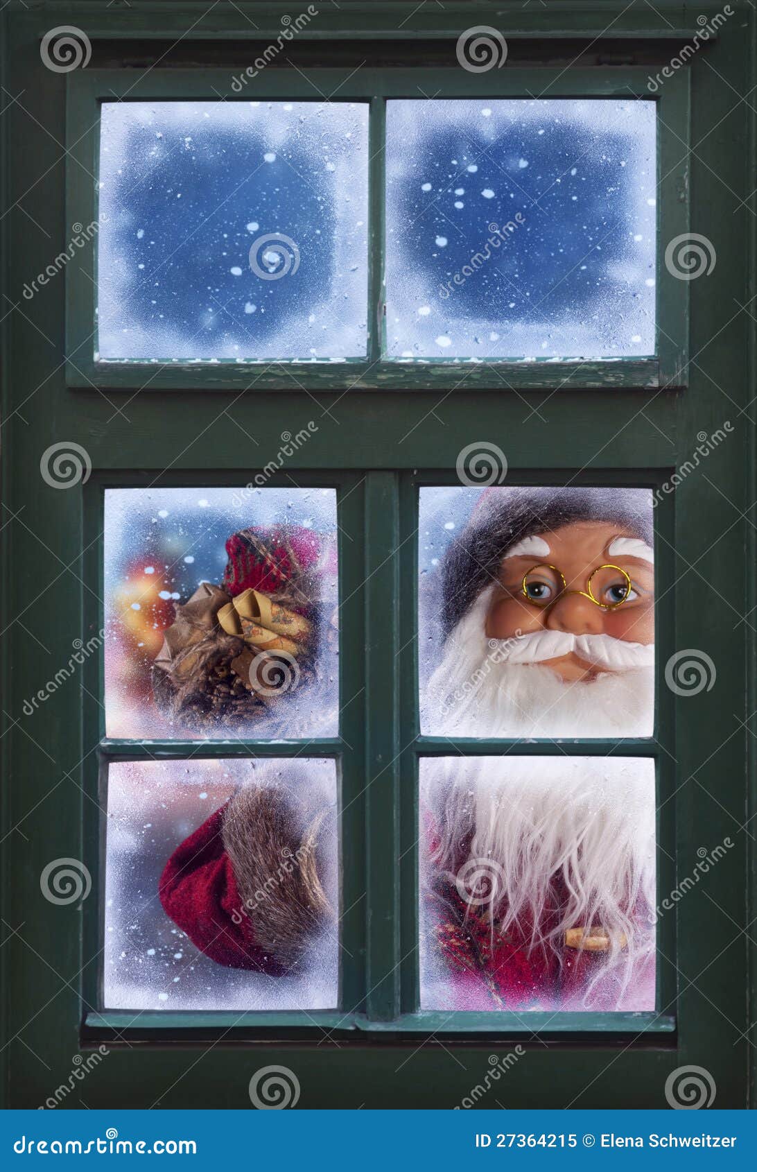 Santa Looking Through Window Christmas Santa Claus Looks Out Window