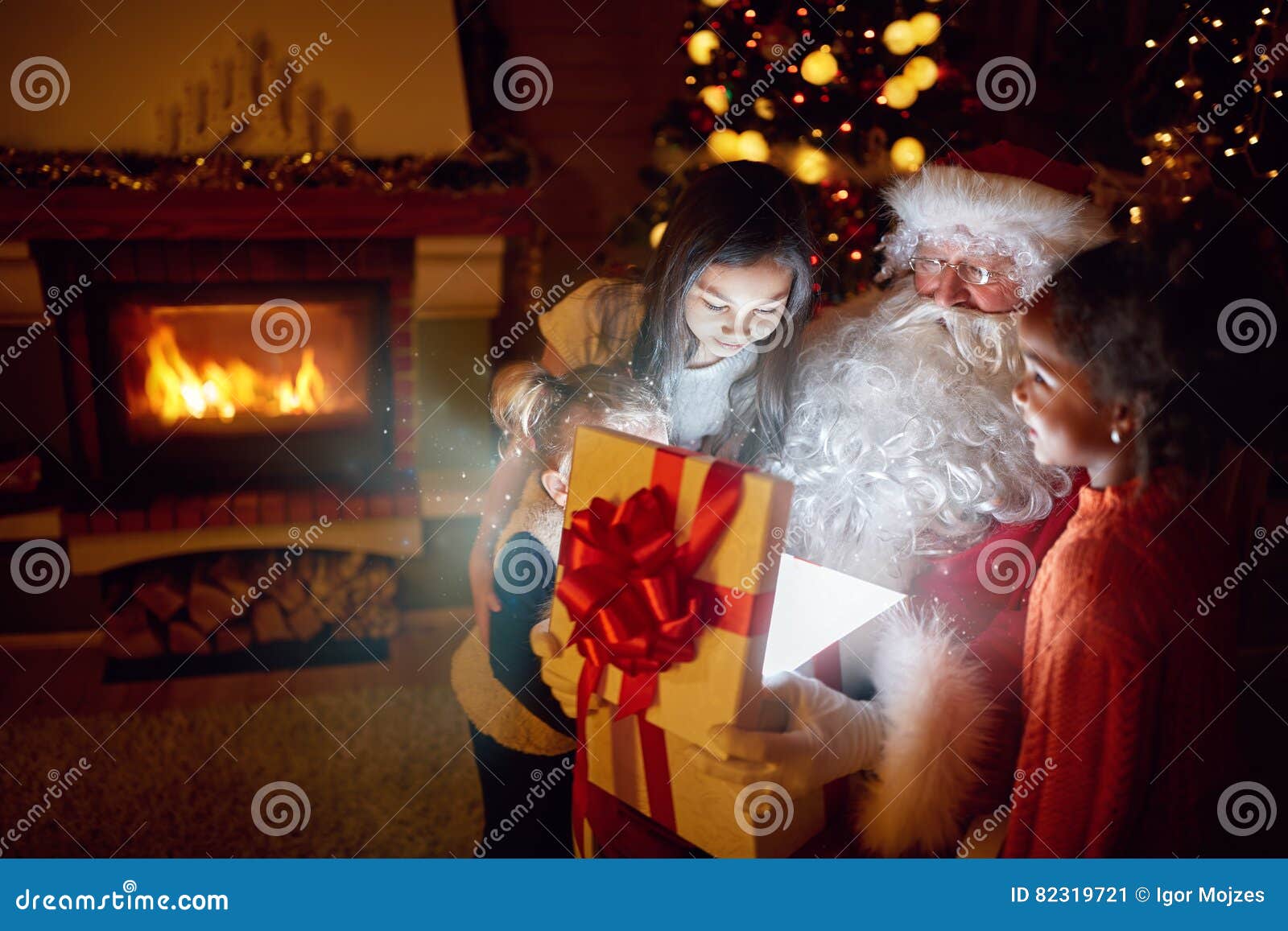 Santa Claus with Magic Present Stock Image - Image of black, caucasian ...