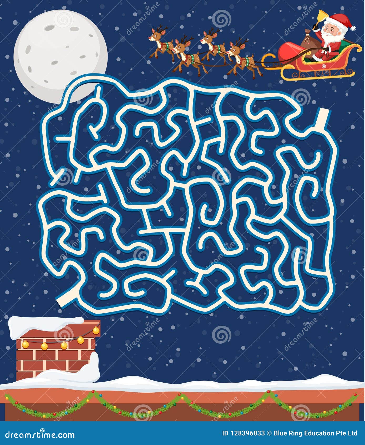 Santa Claus Maze Game Tempate Stock Vector - Illustration of snow, roof ...