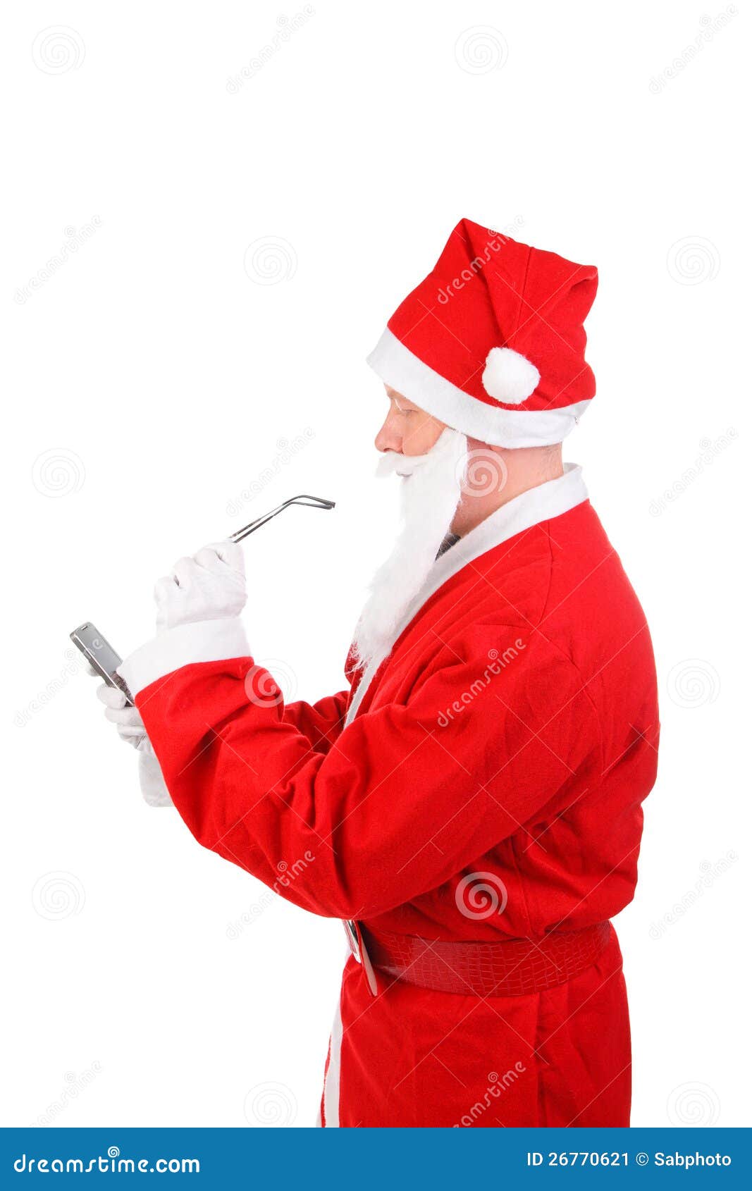 Santa Claus with Mobile Phone Stock Image - Image of noel, grandfather ...