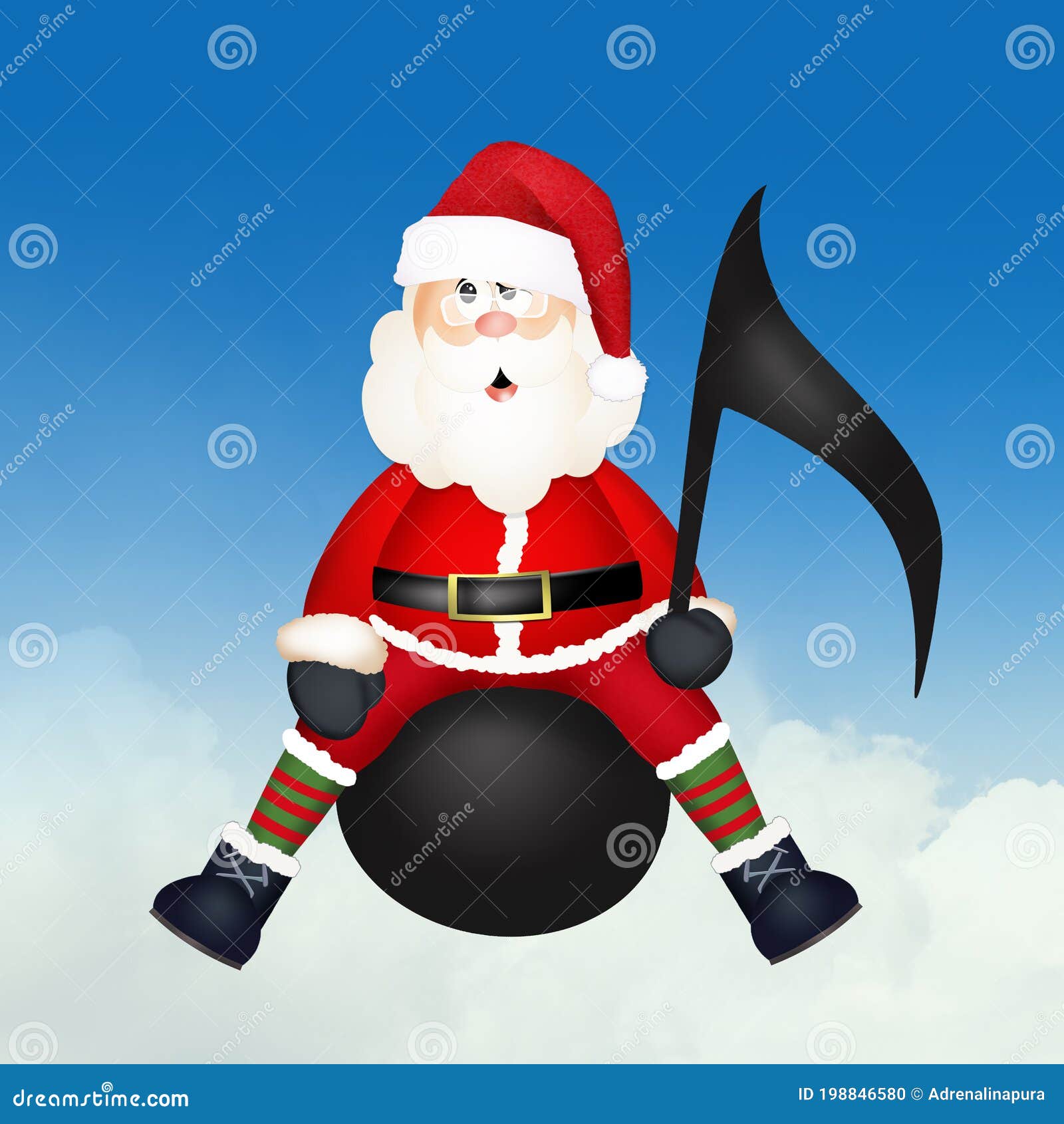 Santa Claus on Musical Note Stock Illustration - Illustration of ...