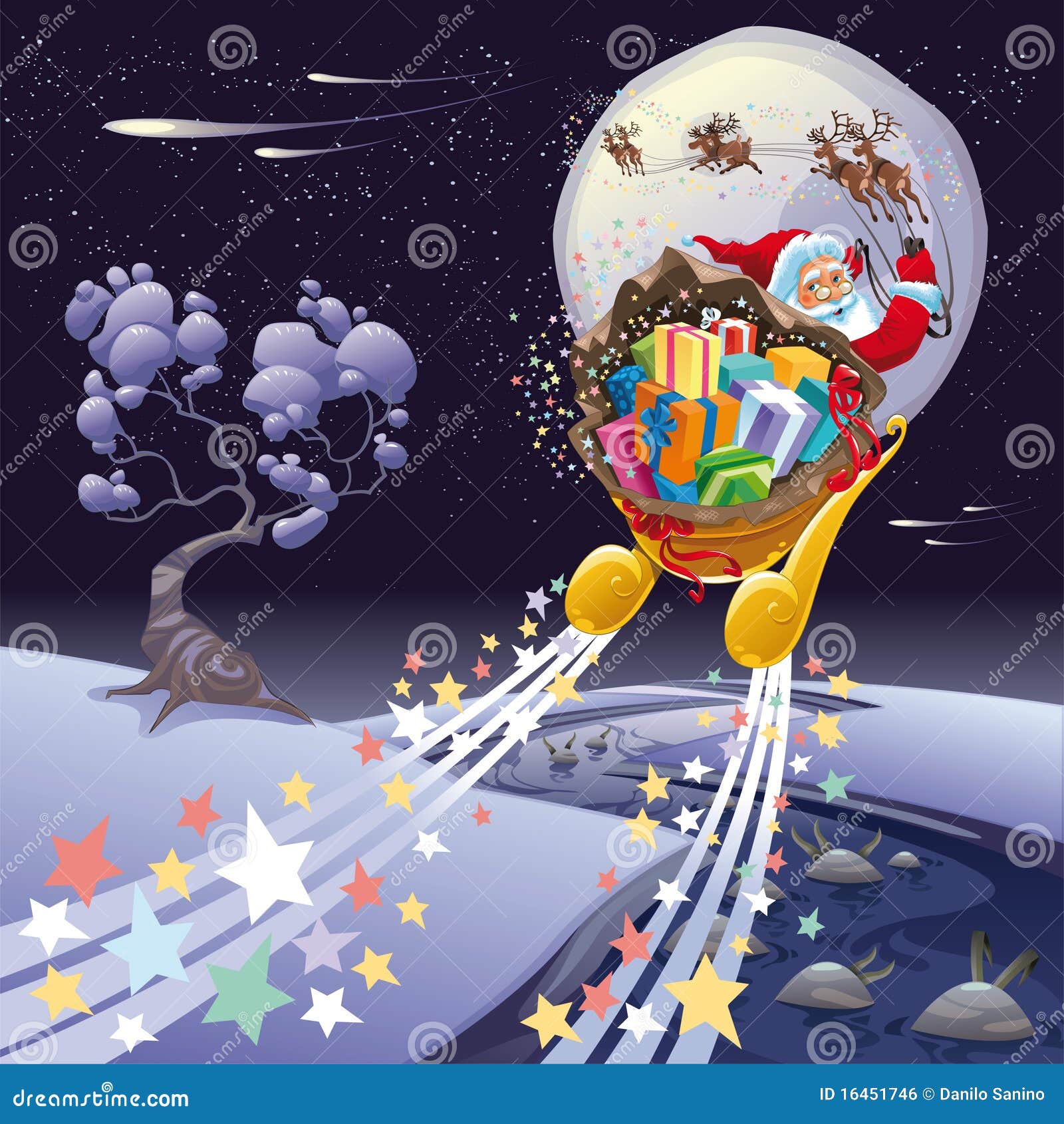 Santa Claus in the night. stock vector. Illustration of packaging ...