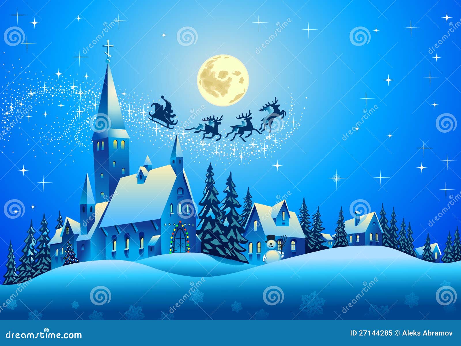 Santa Claus på julnatt vektor illustrationer. Illustration av tyst ...