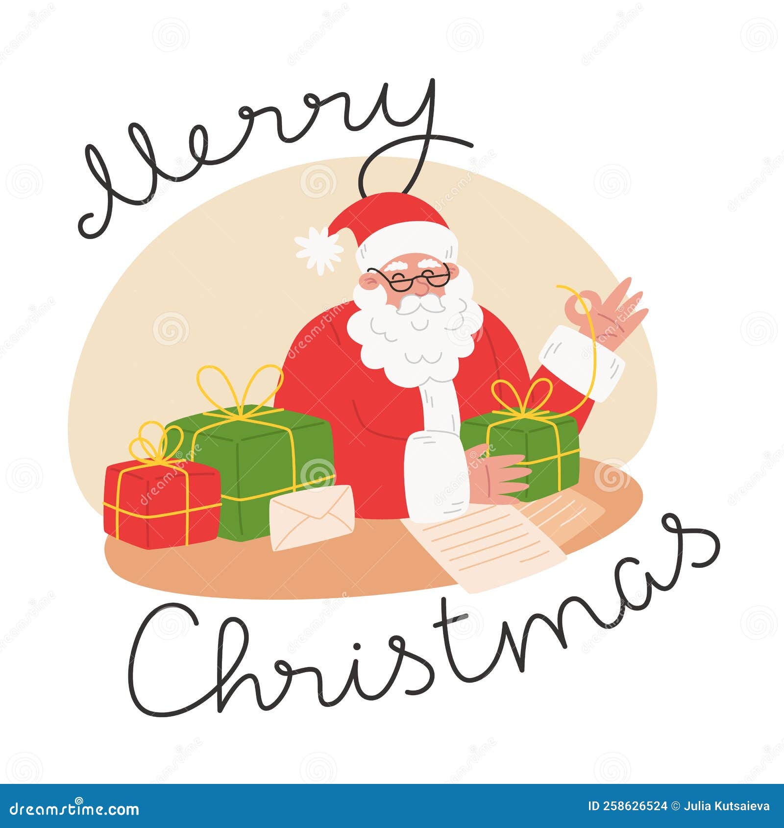 Santa Claus is Packing Christmas Presents in Flat Style Stock Vector ...
