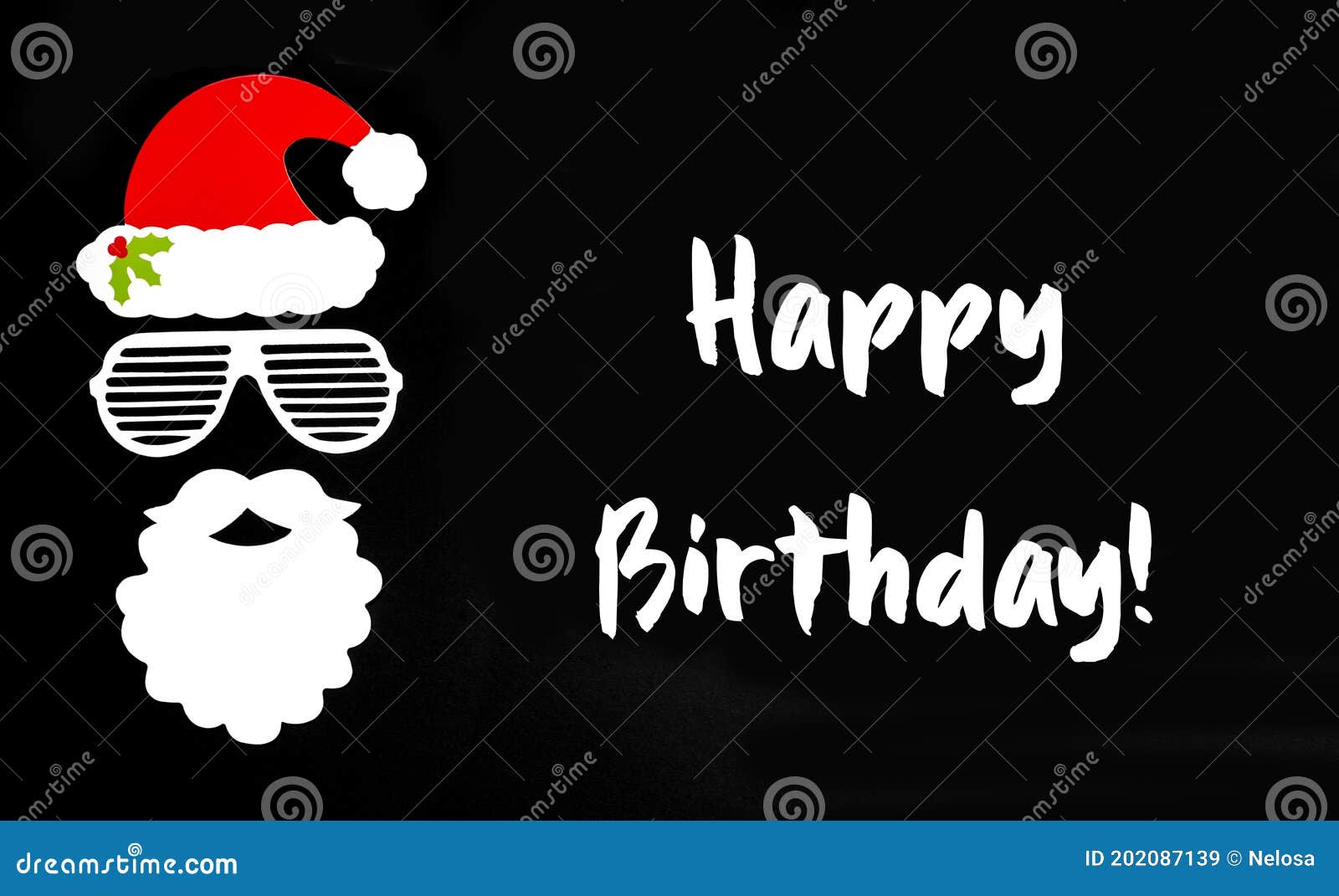 Santa Claus Paper Mask, Black Background, Text Happy Birthday Stock ... Santa Claus Paper Mask, Black Background, Text Happy Birthday Stock ...