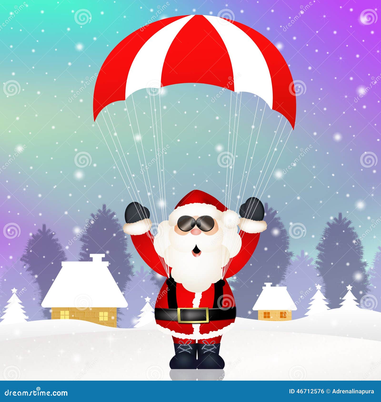 Santa Claus with parachute stock illustration. Illustration of ...