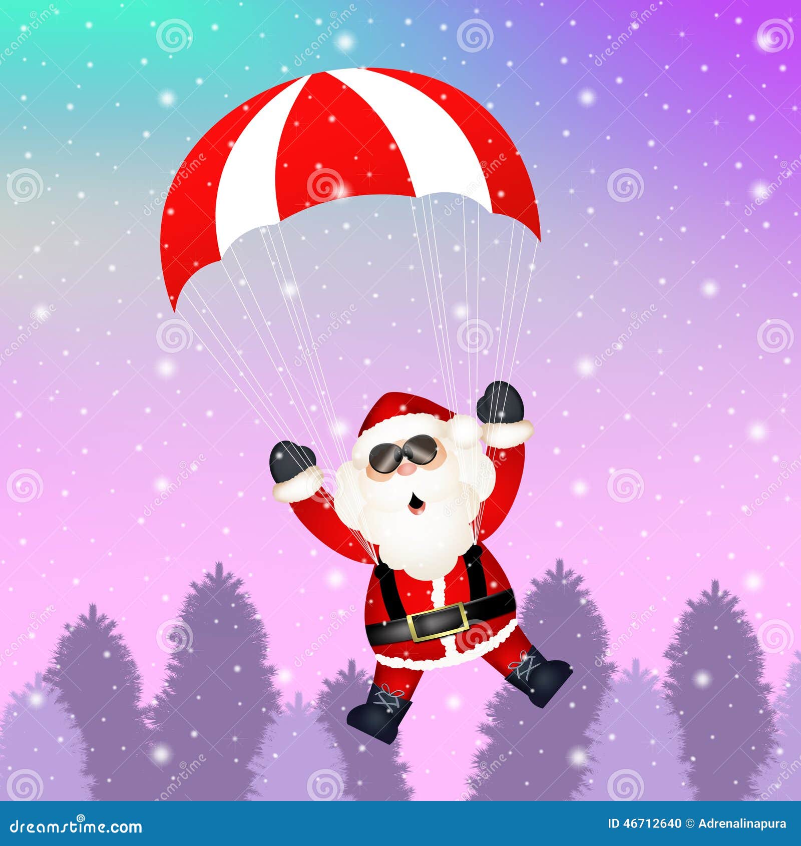 Santa Claus with parachute stock illustration. Illustration of year ...