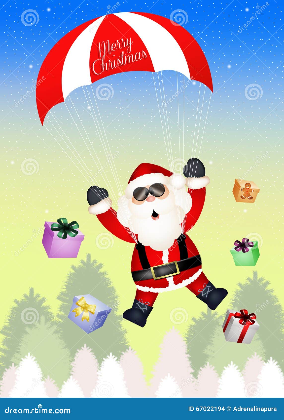 Santa Claus with parachute stock illustration. Illustration of claus ...