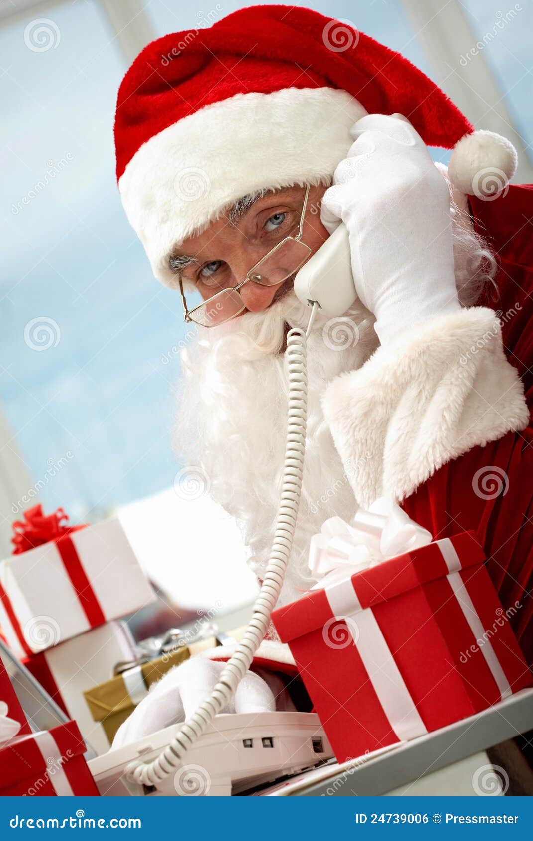 Santa Claus phoning stock photo. Image of gloved, newyear - 24739006