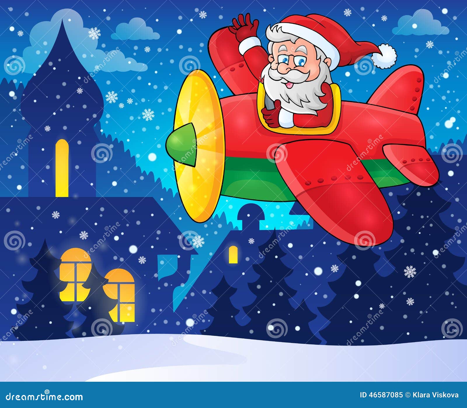 Santa Claus in Plane Theme Image 4 Stock Vector - Illustration of ...