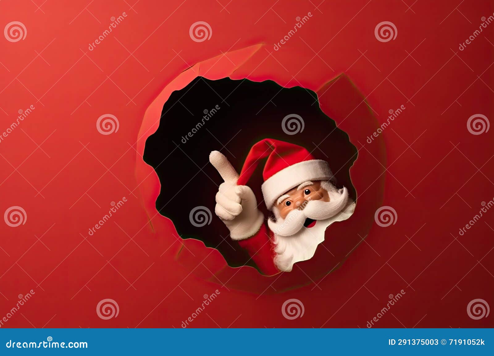 Santa Claus Pointing Finger at Something on Red Background. Empty ...