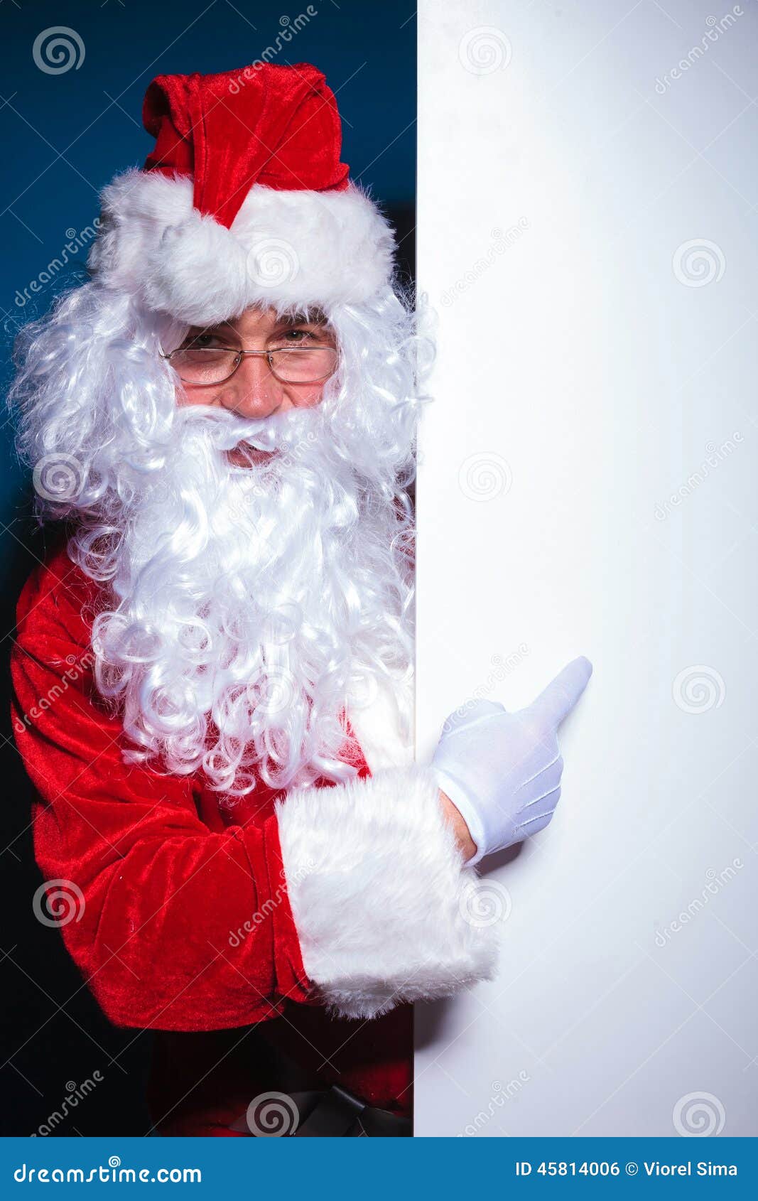 Santa Claus Pointing To a Blank Board Stock Photo - Image of glasses ...