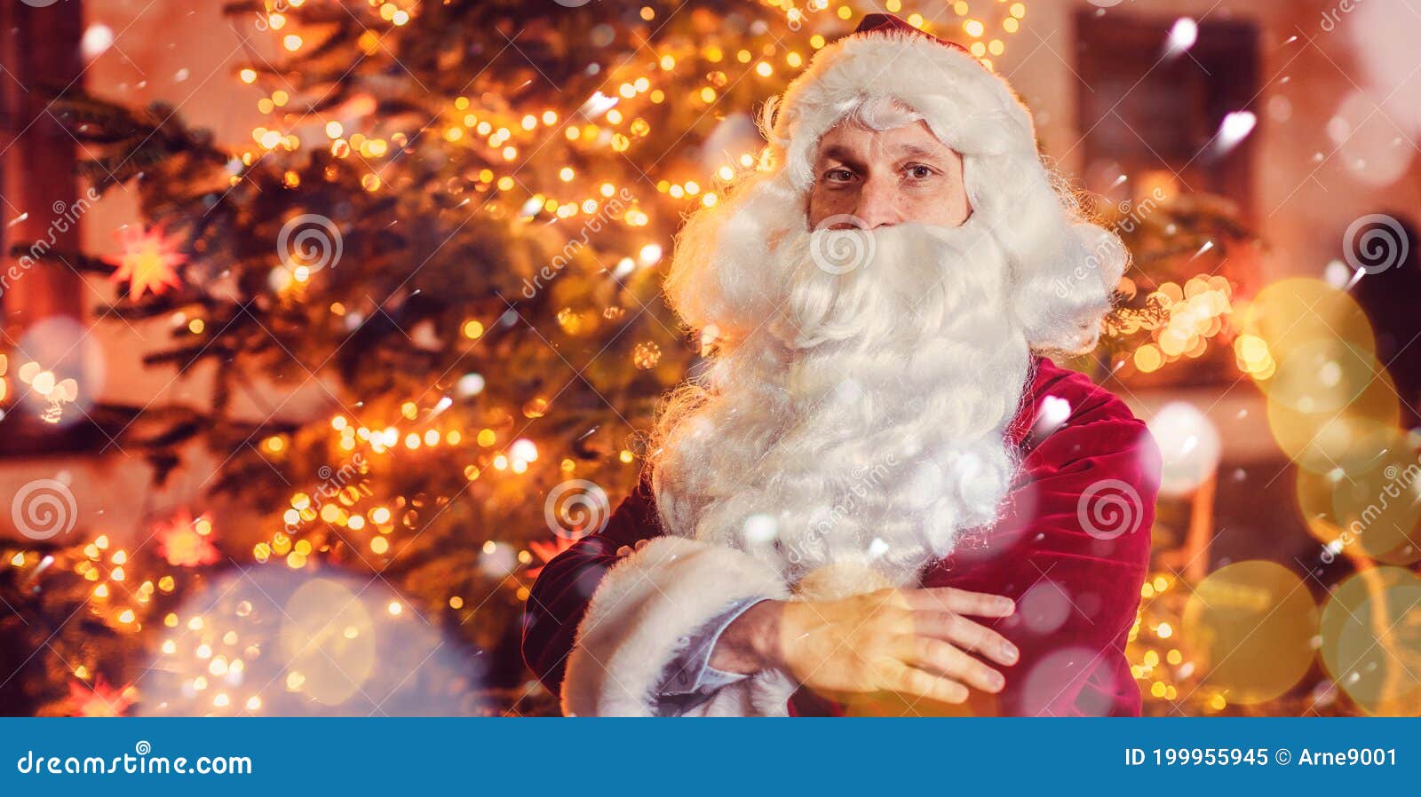 Santa Claus Posing in Front of a Christmas Tree Stock Image - Image of ...