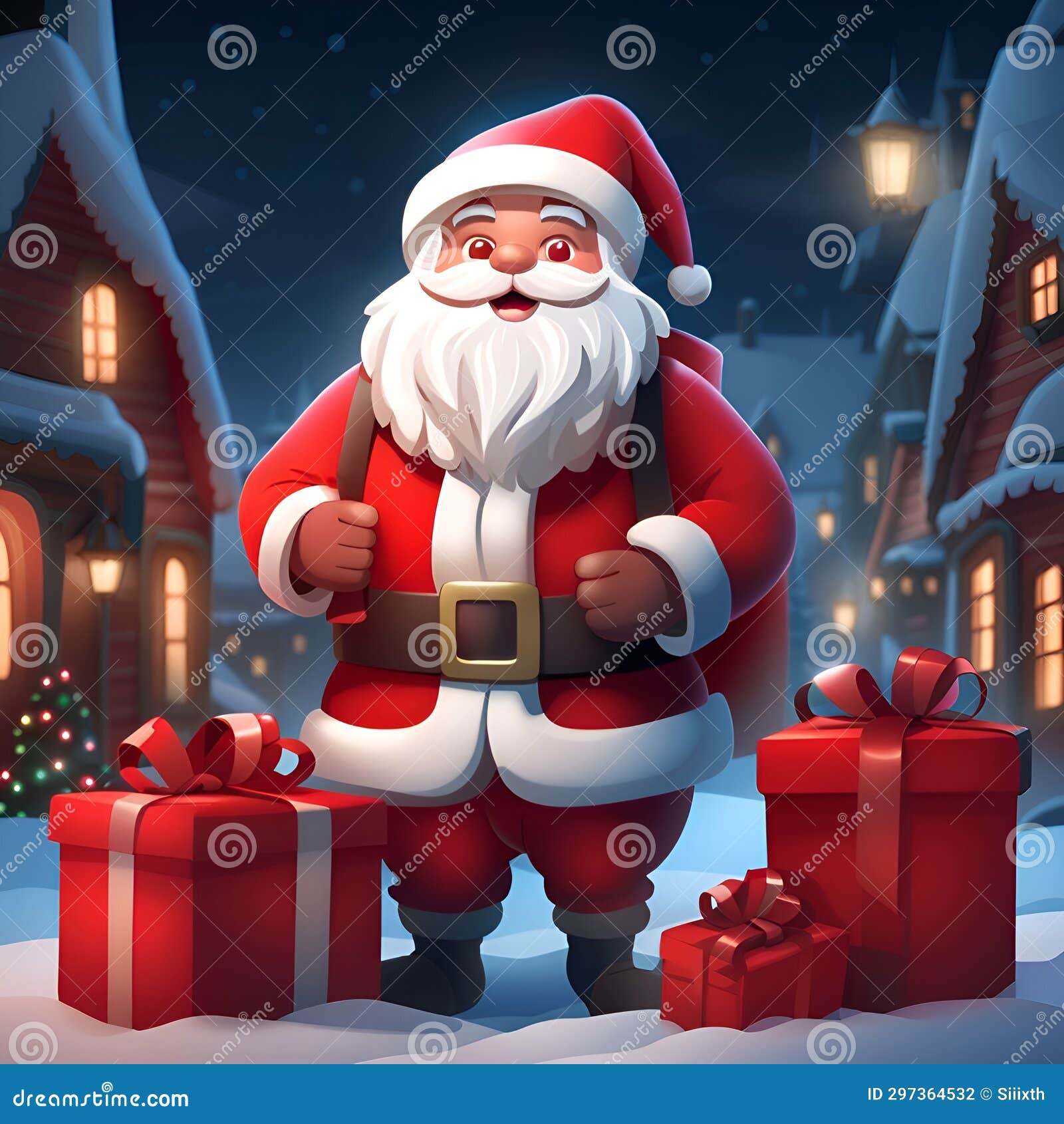 Santa Claus with Present Gift Box Stock Illustration - Illustration of ...