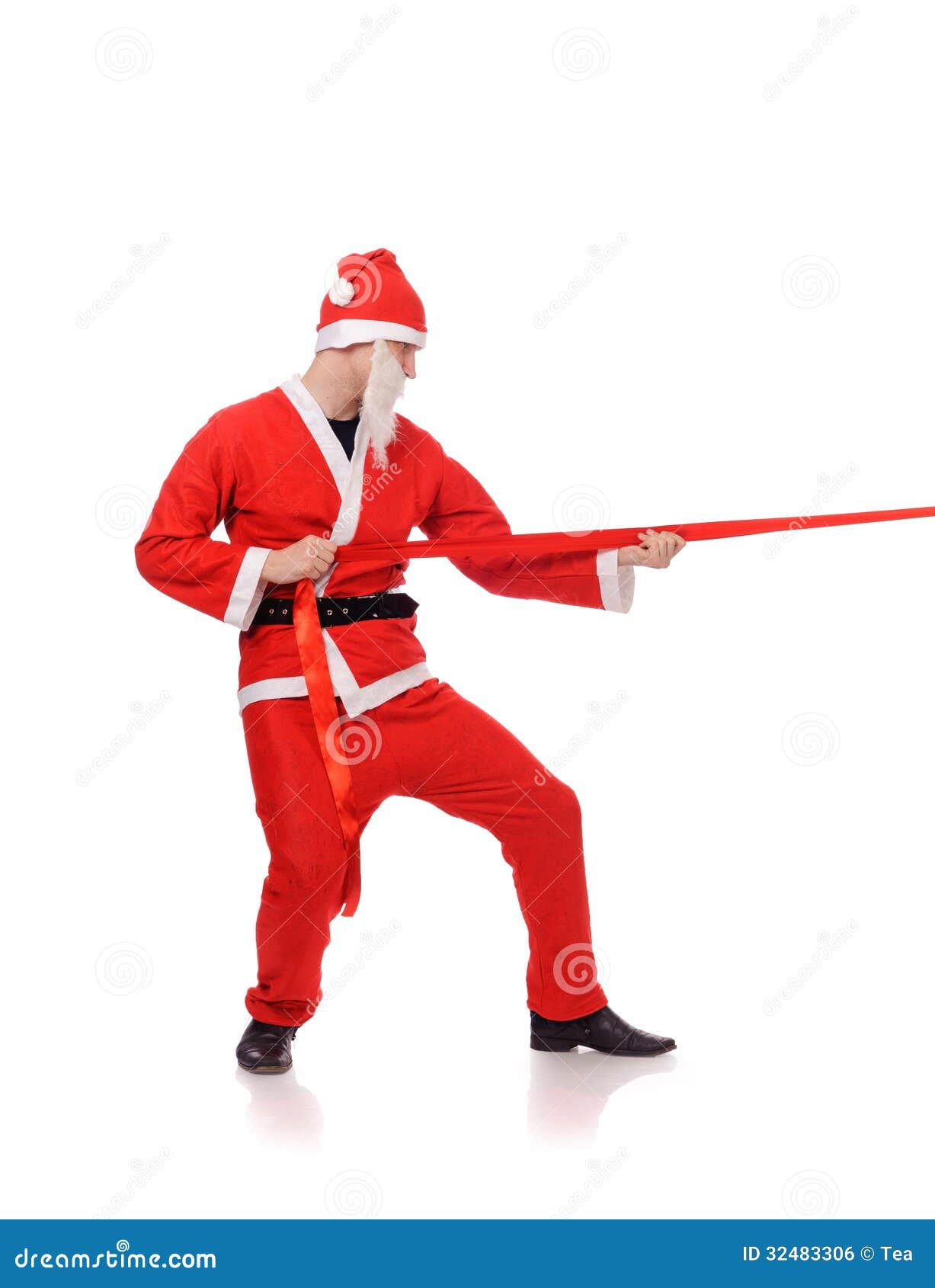 Santa Claus Pull Red Ribbon Stock Photo - Image of head, december: 32483306