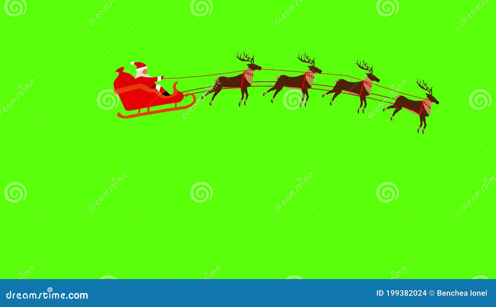 Santa Claus Pulled by Reindeers on Green Screen Chroma Key Flat ...