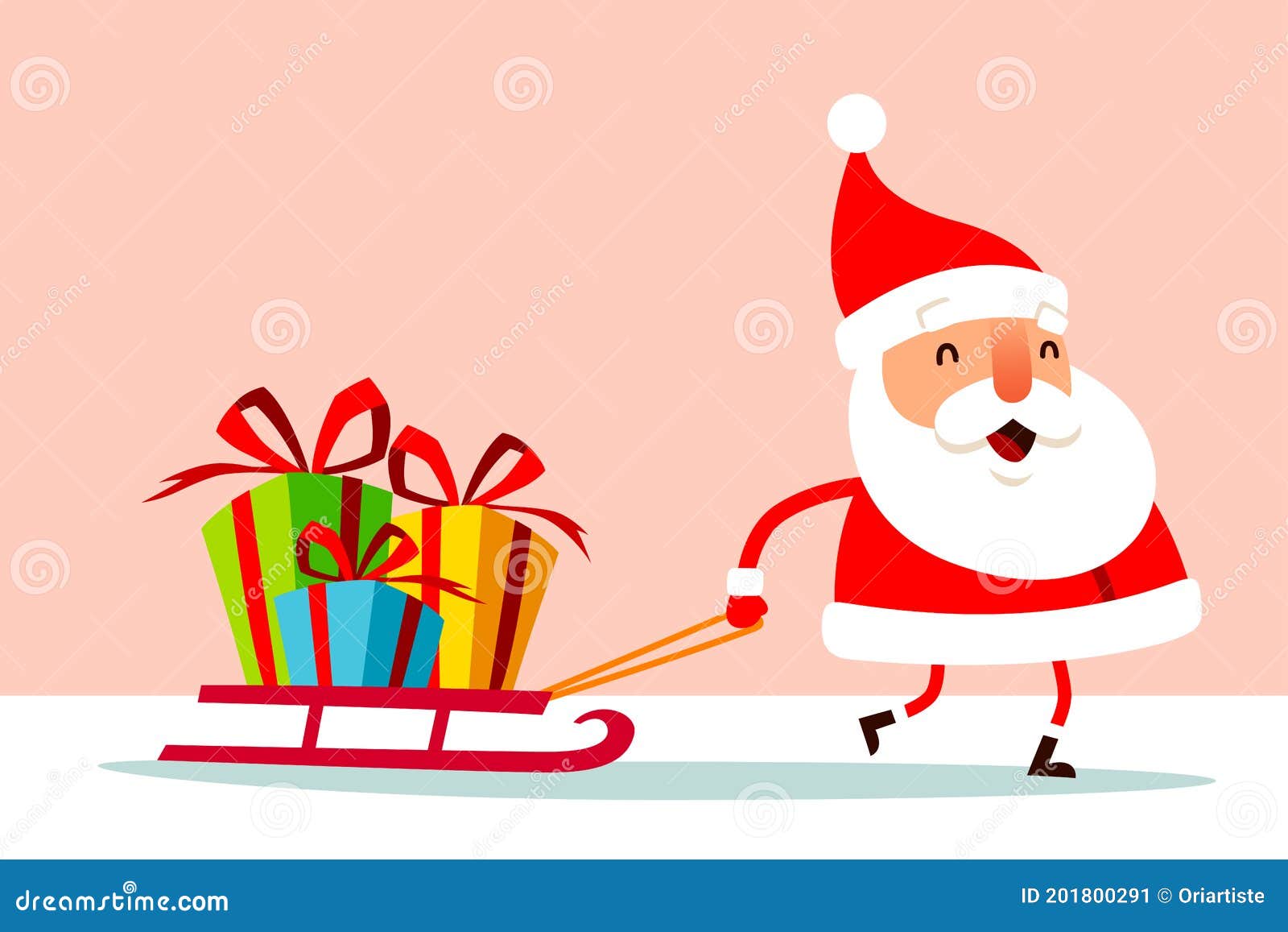 Santa Claus Pulling a Sled with Christmas Gift Box Presents Stock ...