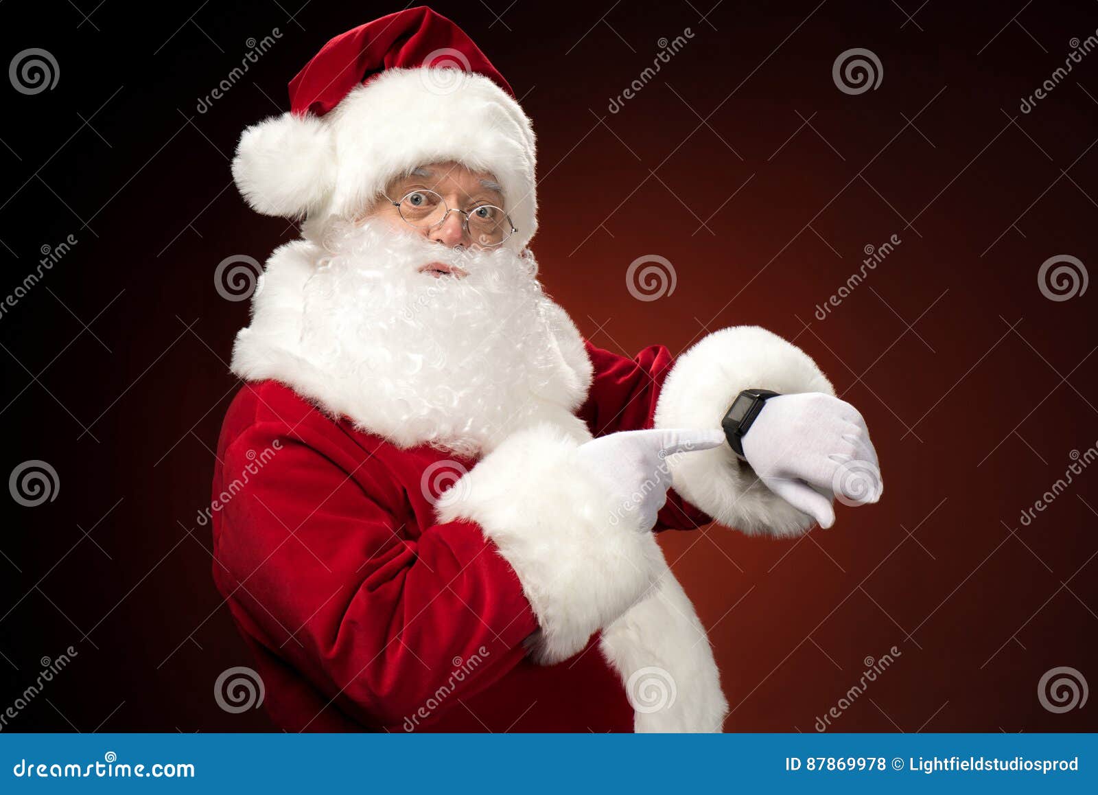 Santa Claus Que Aponta No Smart-relógio Foto de Stock - Imagem de feliz ...