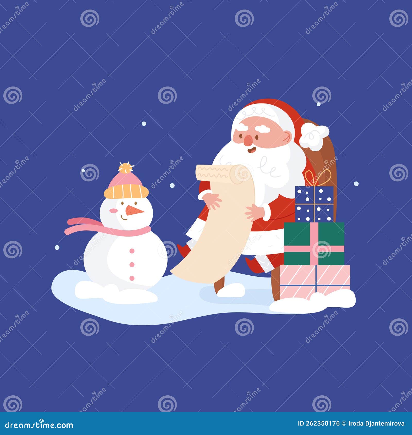 Santa Claus Read List in Flat Style on Blue Background. Winter ...