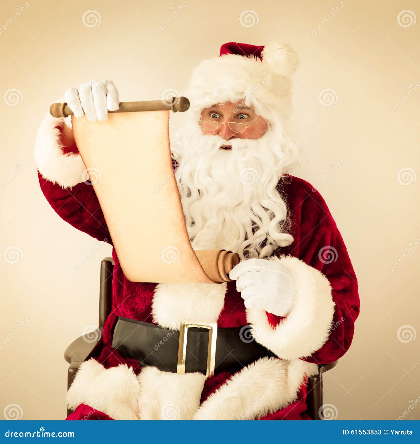 Santa Claus reading scroll stock image. Image of happy - 61553853