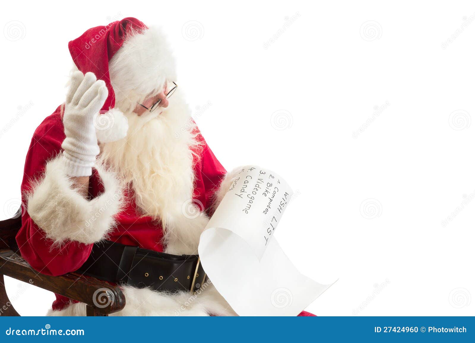 Santa Claus Receives a Wish List Stock Photo - Image of paper, costume ...
