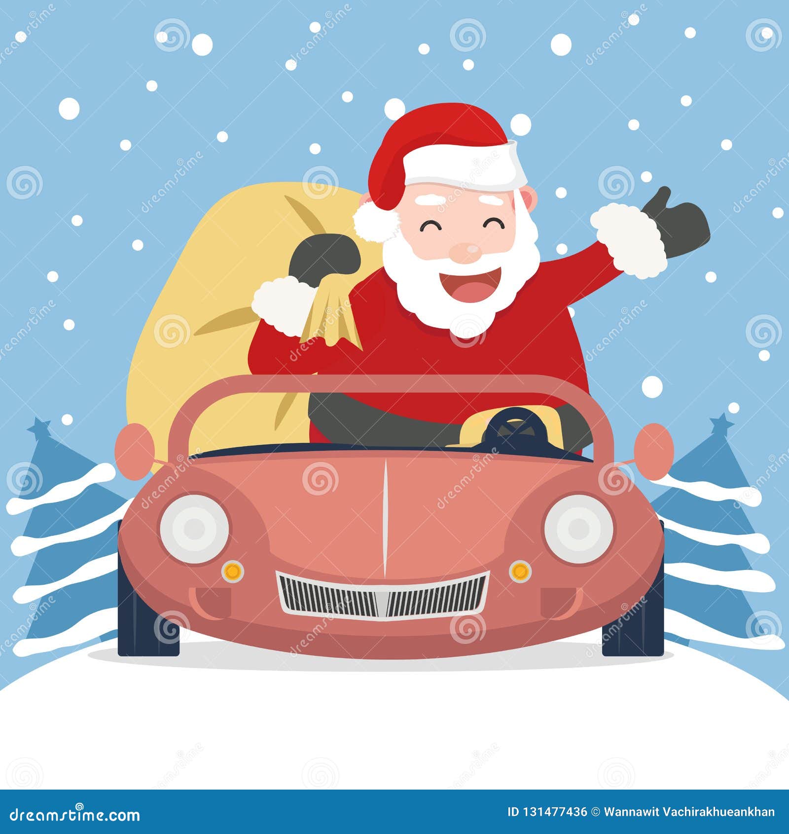 Santa claus with red car stock vector. Illustration of gift - 131477436
