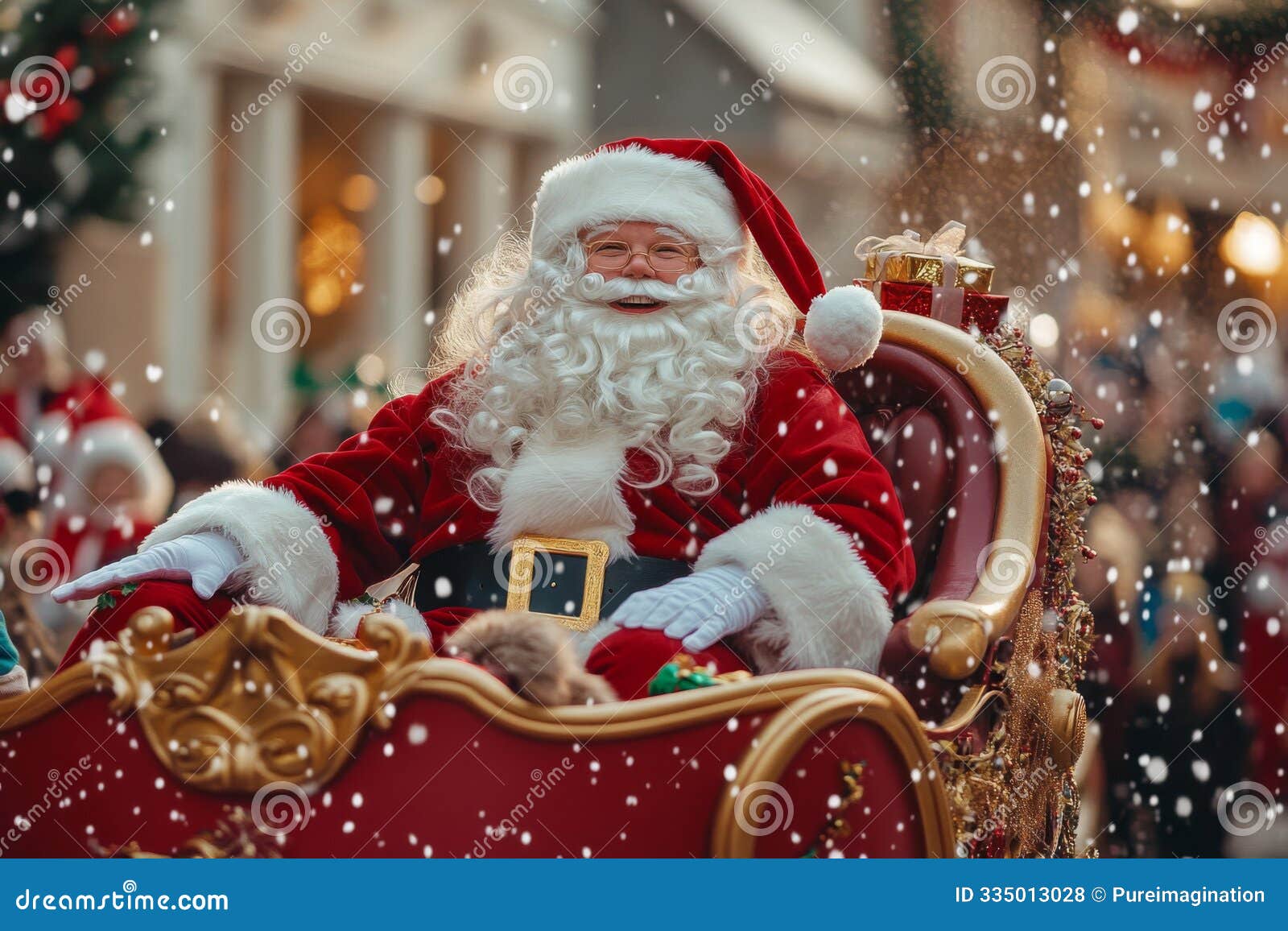 Santa Claus in a Red Sleigh with Snow Falling Stock Illustration ...