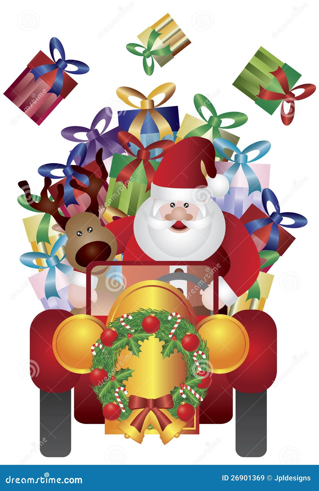 Santa Claus with Reindeer Driving Illustration Stock Vector ...