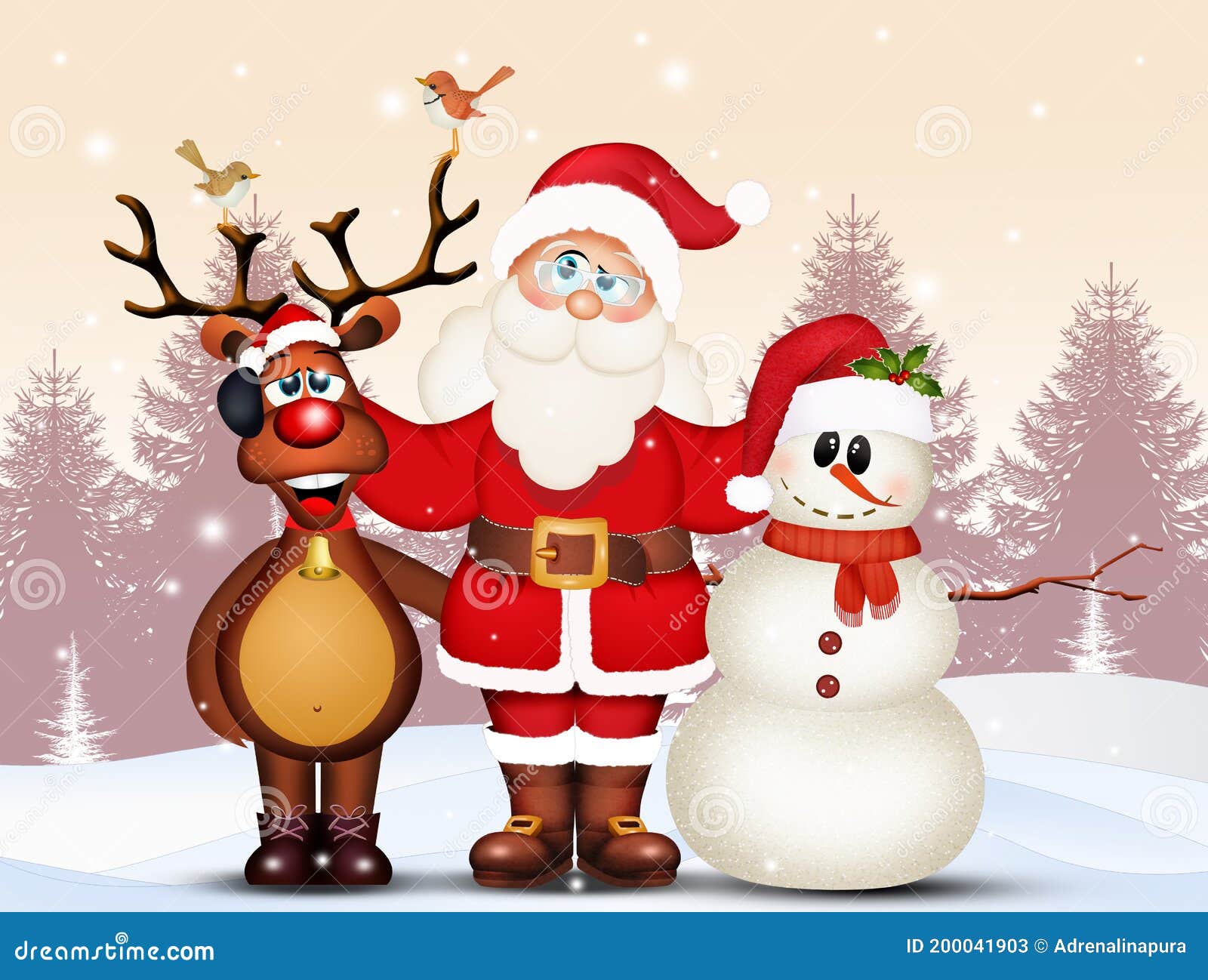 Santa Claus, Reindeer and Snowman Stock Illustration - Illustration of ...