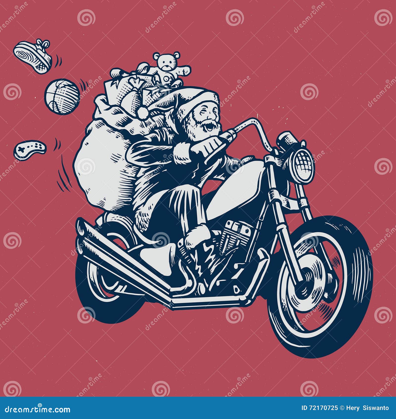 Santa Claus Ride A Motorcycle With Bunch Of Christmas Gift Cartoon ...