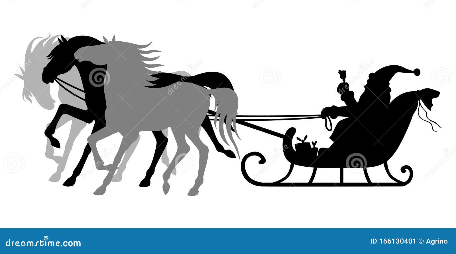 Santa Claus Rides A Sleigh Pulled By Three Horses Cartoon Vector ...