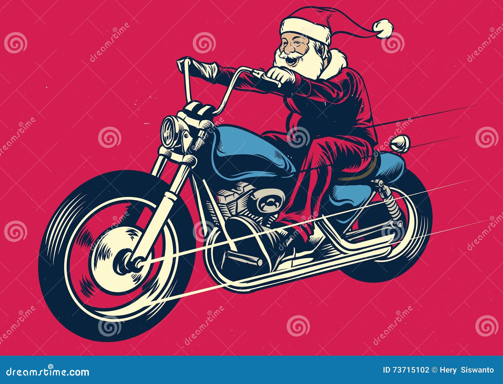 Santa Claus Riding Motorcycle Stock Vector - Illustration of retro ...