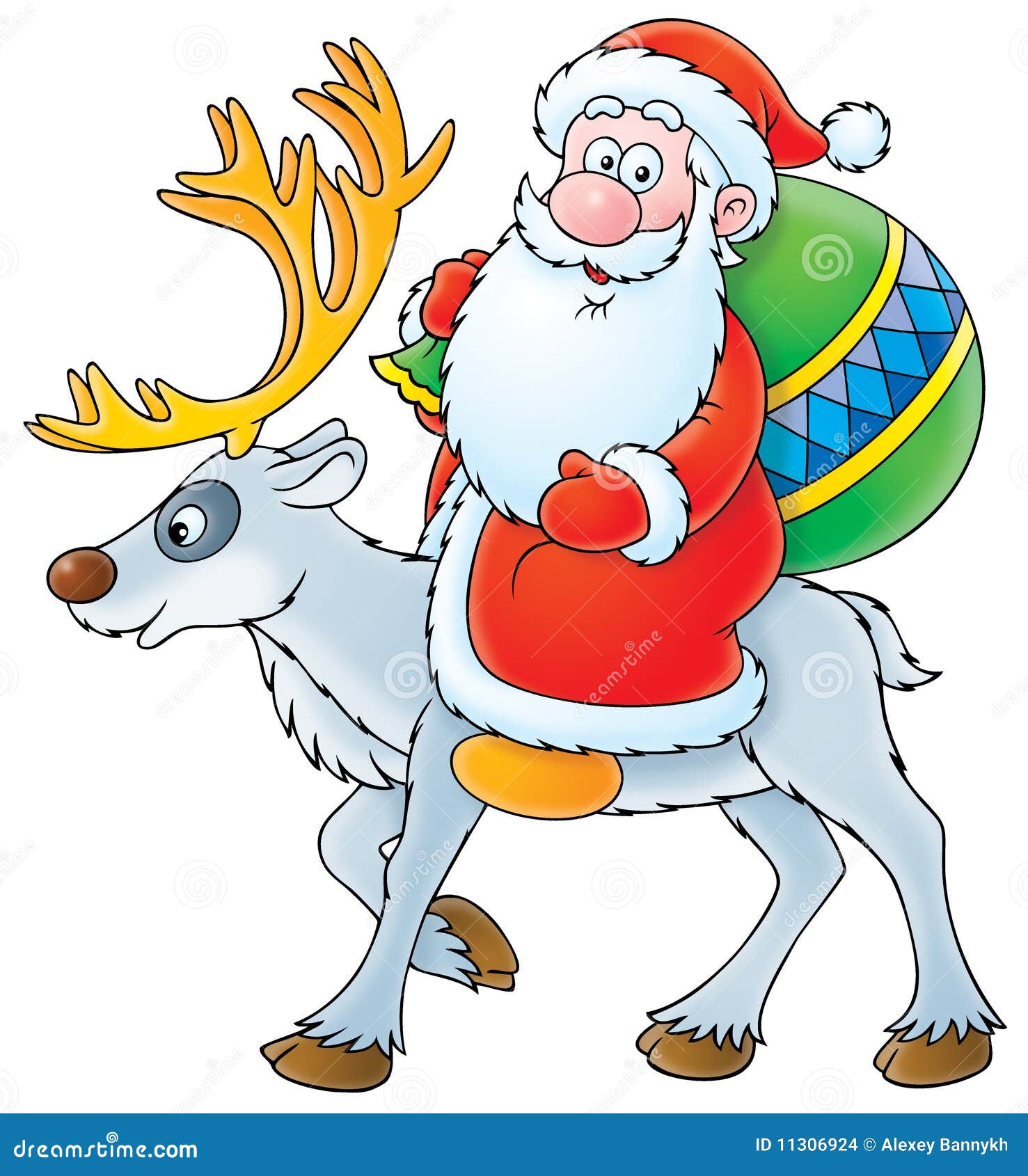 Santa Claus Riding on the Reindeer Stock Illustration - Illustration of ...