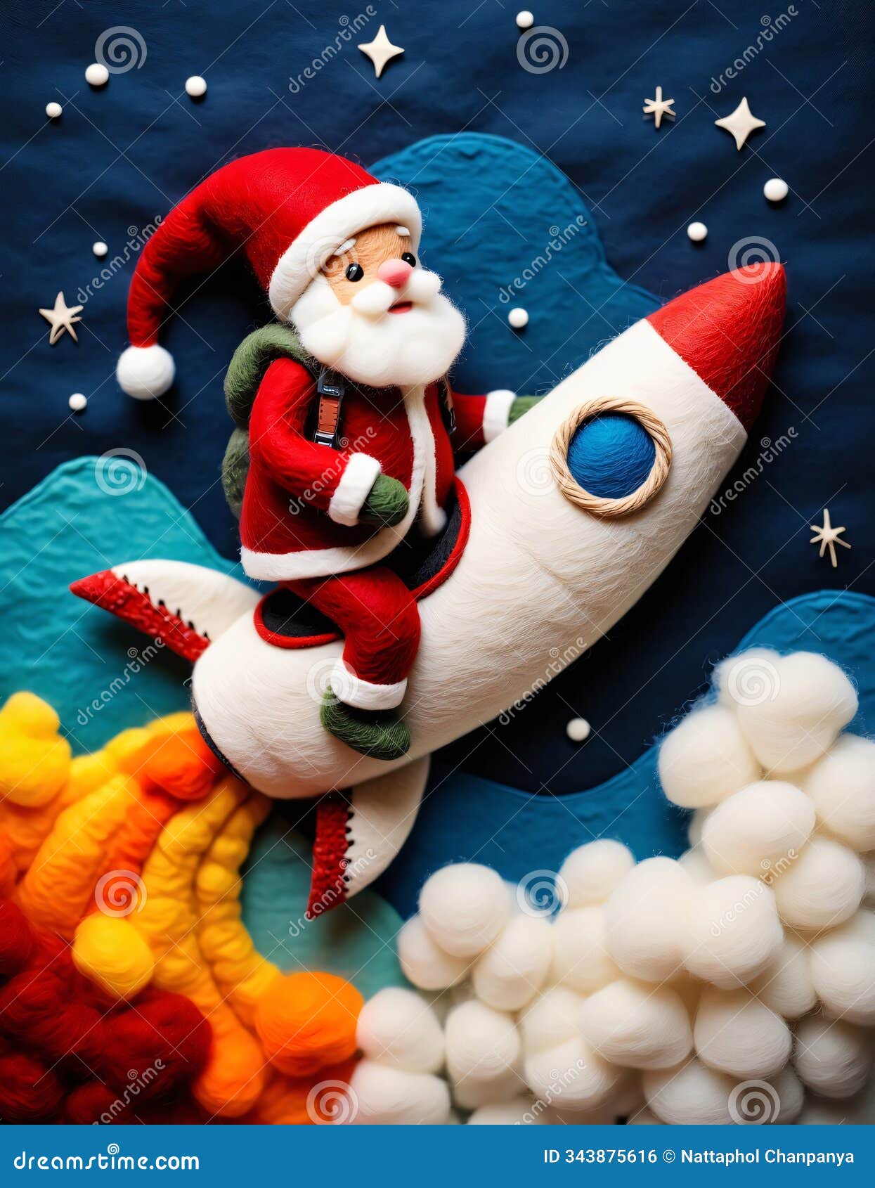 Santa Claus Wearing a Red Costume is Riding a Rocket.Generative Ai ...