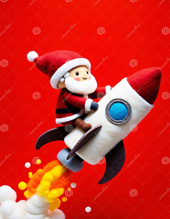 Santa Claus Wearing a Red Costume is Riding a Rocket.Generative Ai ...