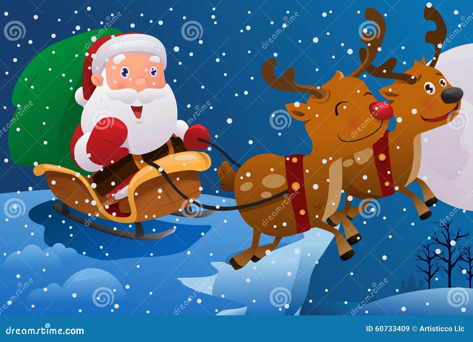 Santa Claus Riding the Sleigh Stock Vector - Illustration of present ...