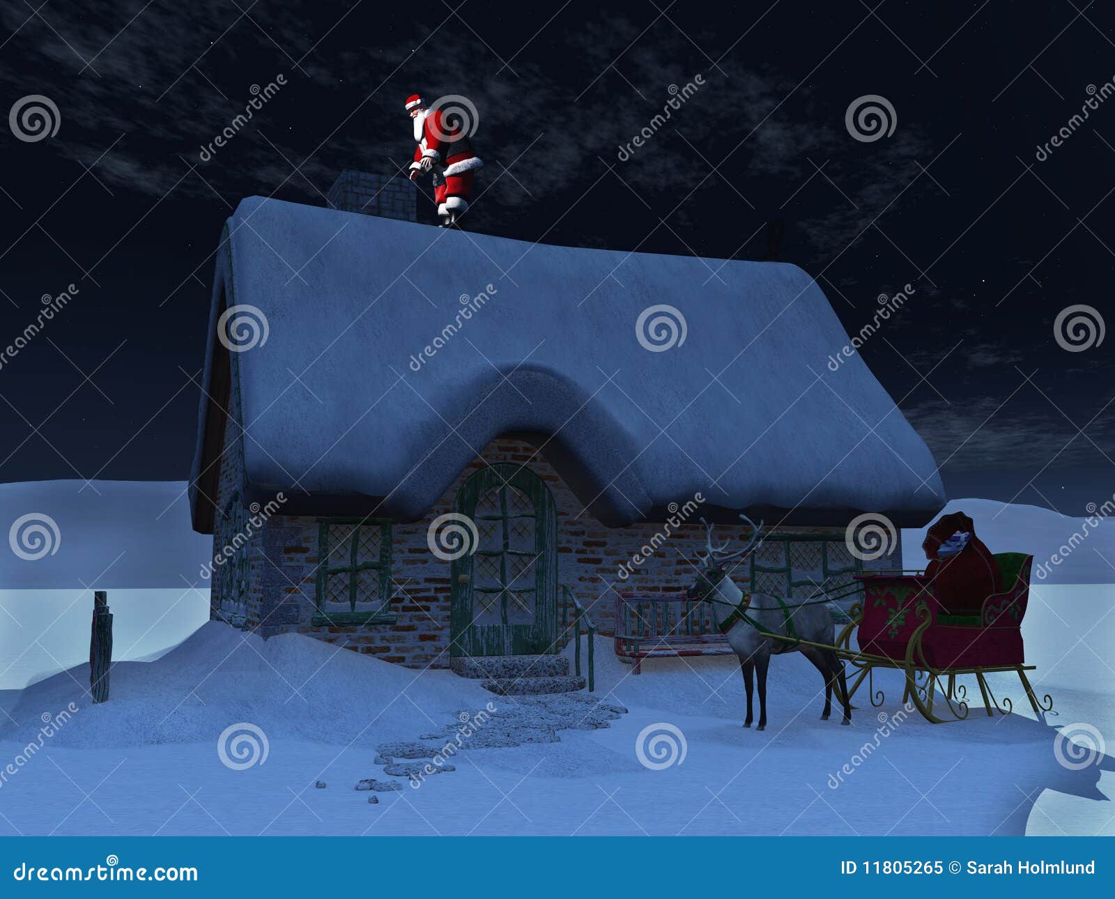 Santa Claus on the roof. stock illustration. Illustration of december ...