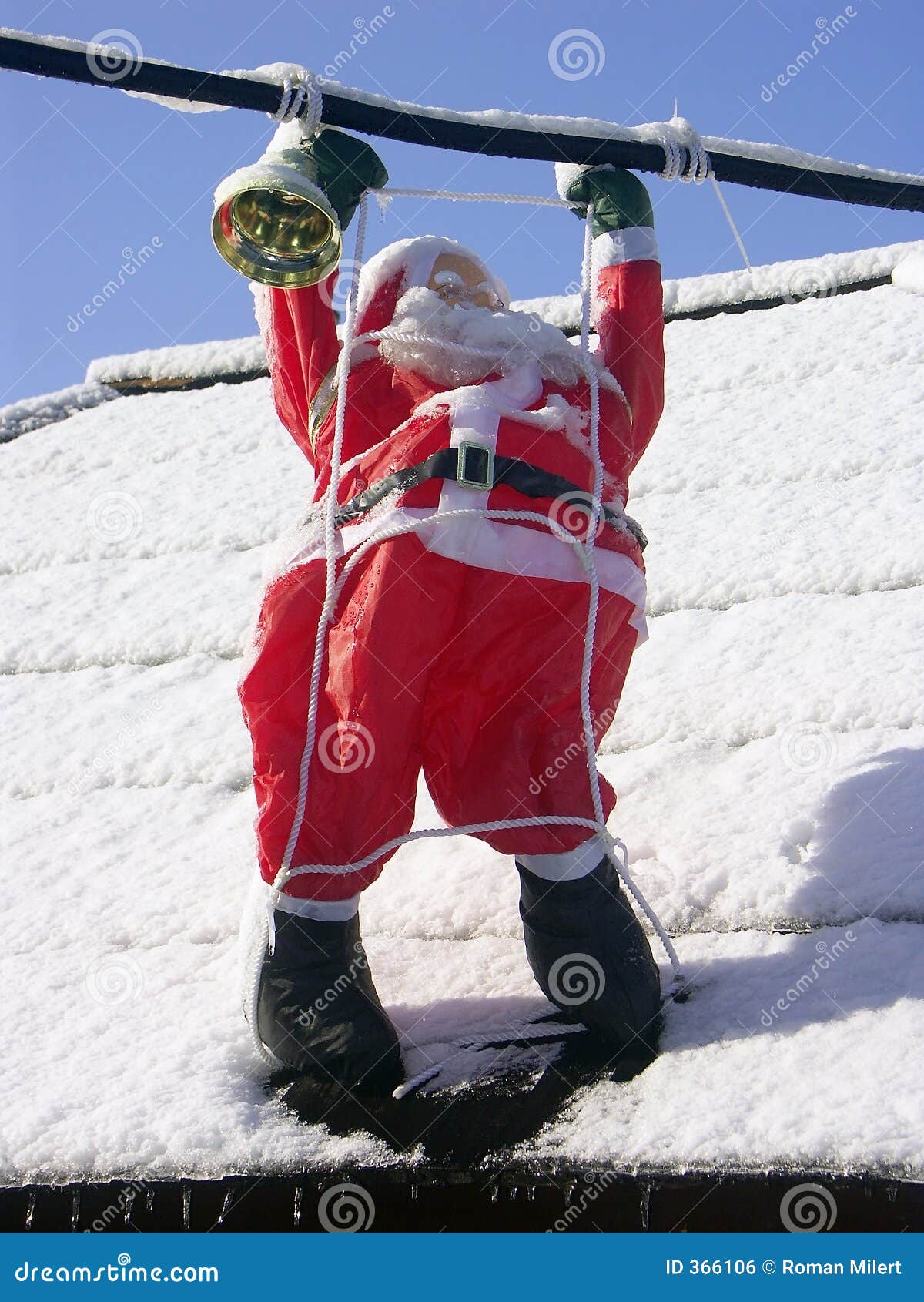 Santa Claus on a roof stock photo. Image of ladder, seasonal - 366106