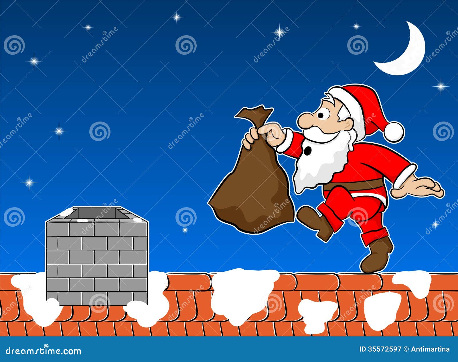 Santa claus on the rooftop stock vector. Illustration of snow - 35572597