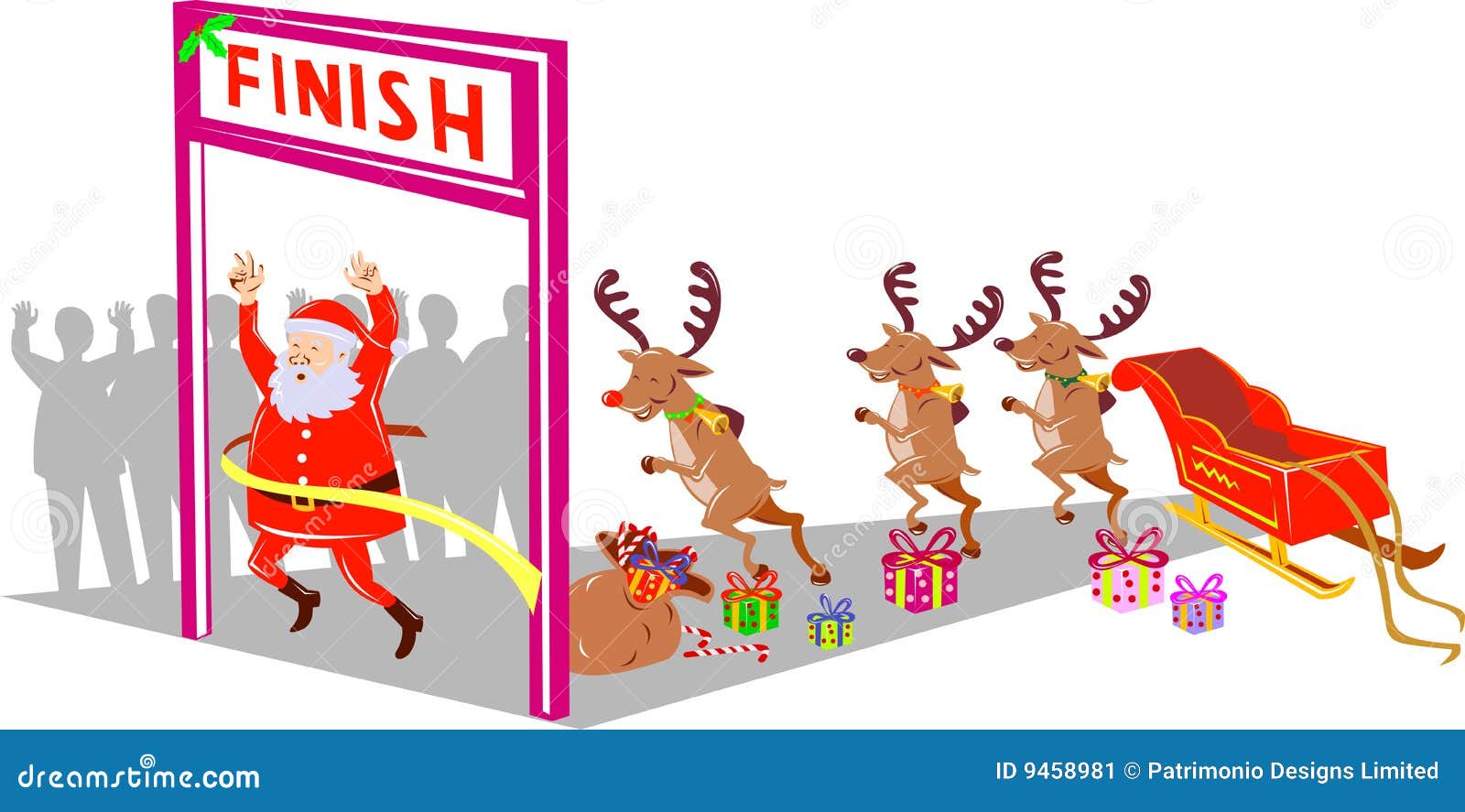 Santa Claus and Rudolph Running Stock Vector - Illustration of bell ...