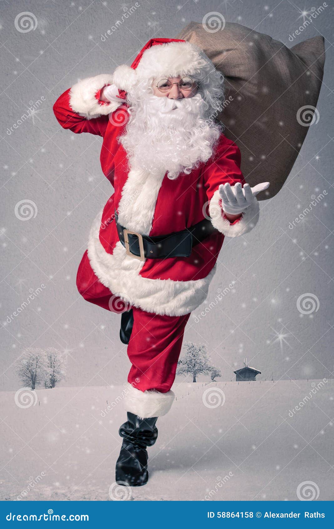 Santa Claus running stock photo. Image of christmas, outdoor - 58864158