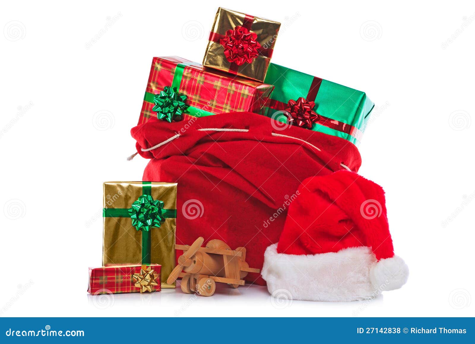 Santa Claus Sack Full of Gift Wrapped Presents Stock Photo - Image of ...