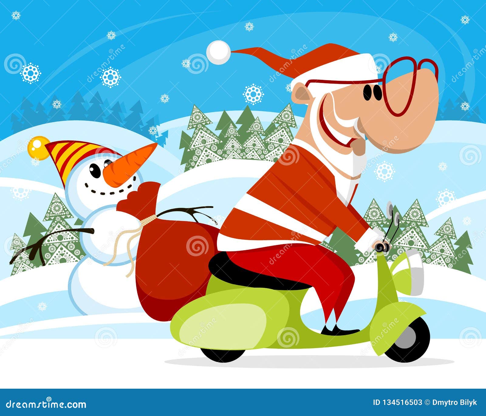 Santa Claus on a scooter stock vector. Illustration of ride - 134516503