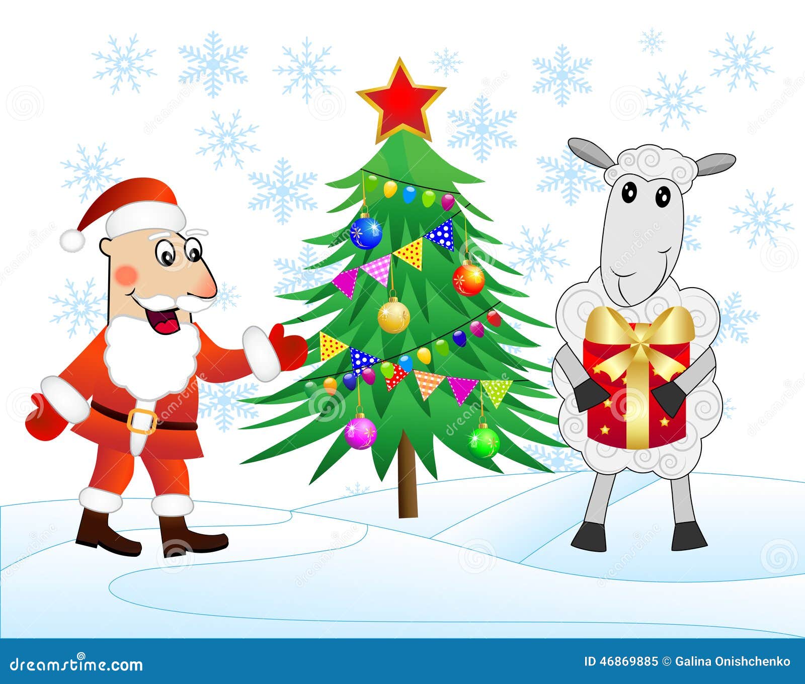 Santa Claus, Sheep and Christmas Tree Stock Vector - Illustration of ...